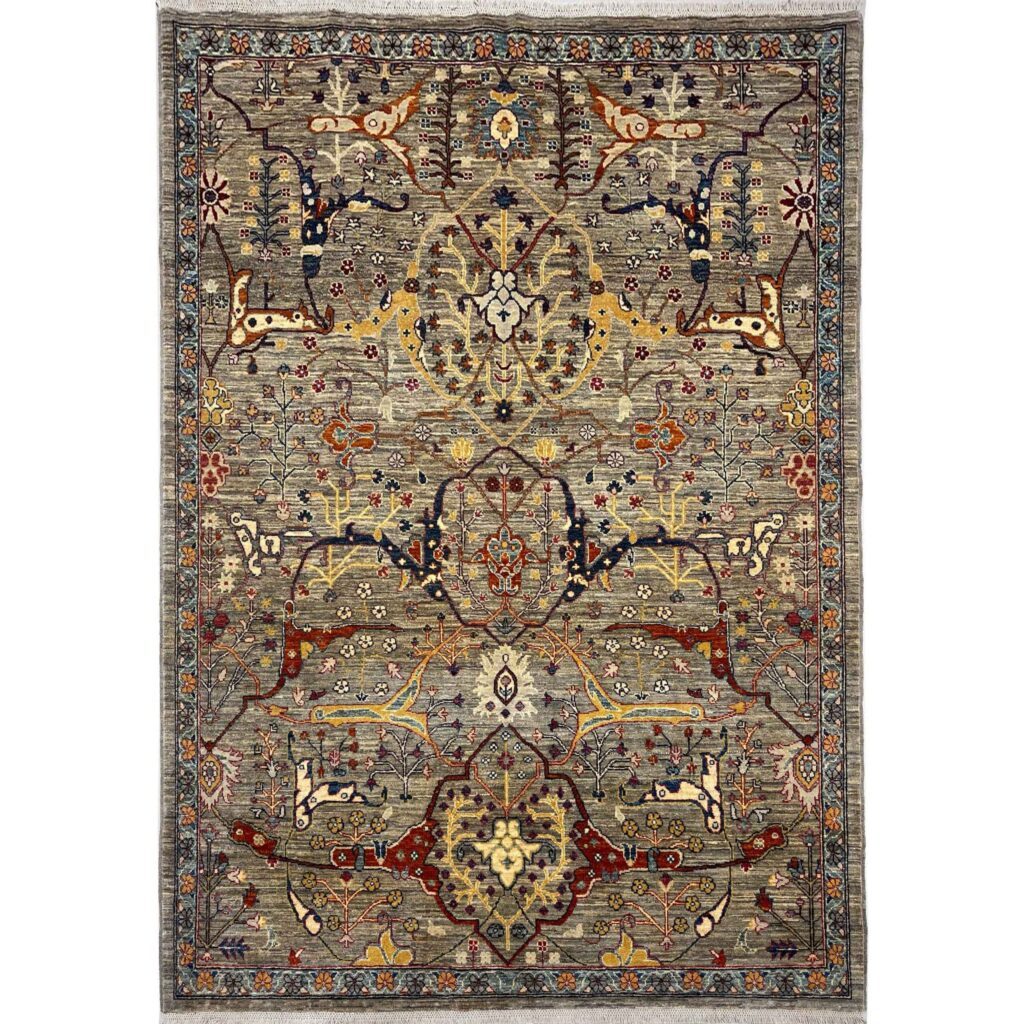 Handmade Neutral Khotan Oriental Wool Area Rug (8′ x 10′) | Yamil Craft