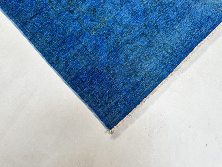 Handmade Blue Overdye Afghan Wool Runner Rug (3′ x 11’9″) | Yamil Craft