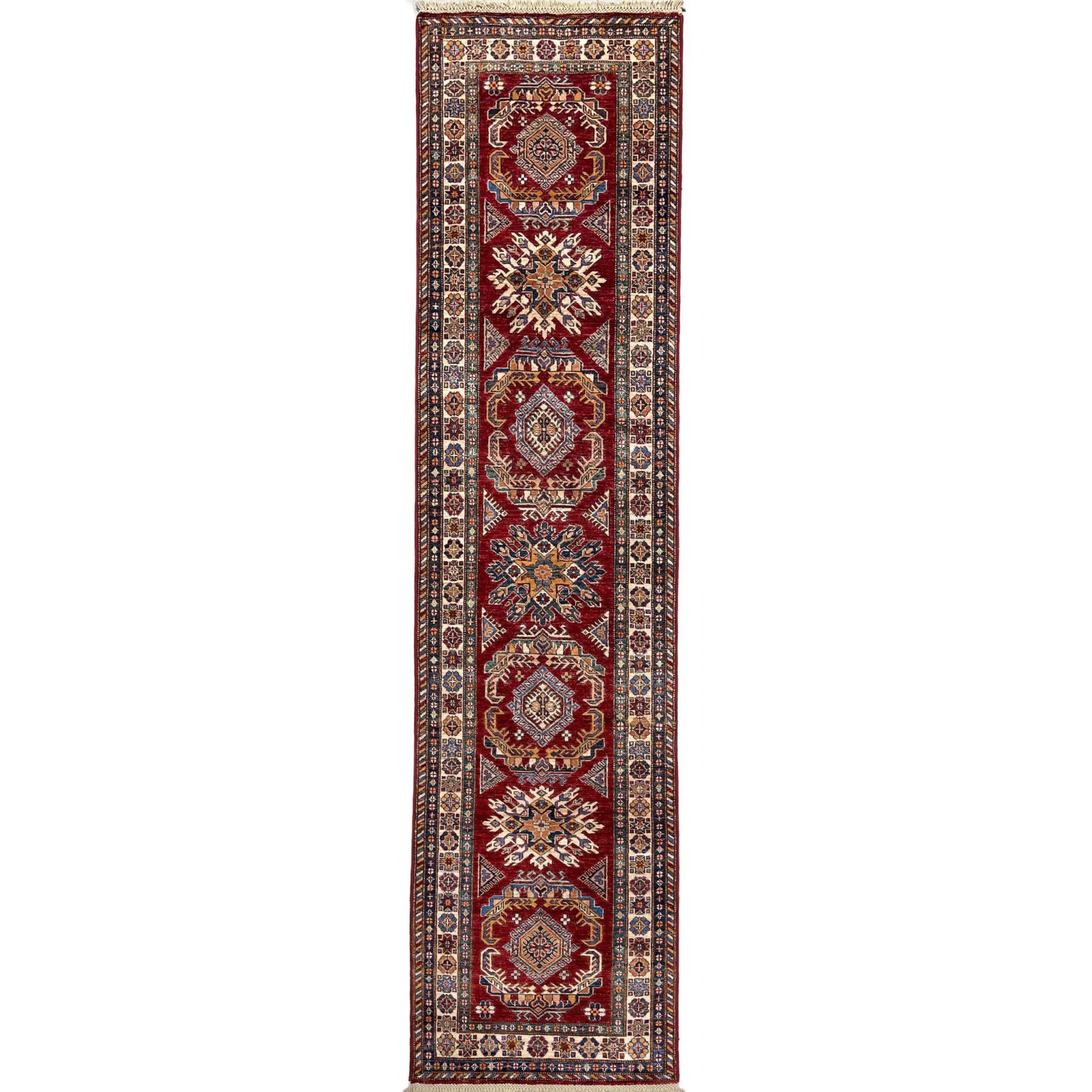 Handmade Red Tribal Kazak Wool Runner Rug (2’6” x 10’5”) | Yamil Craft