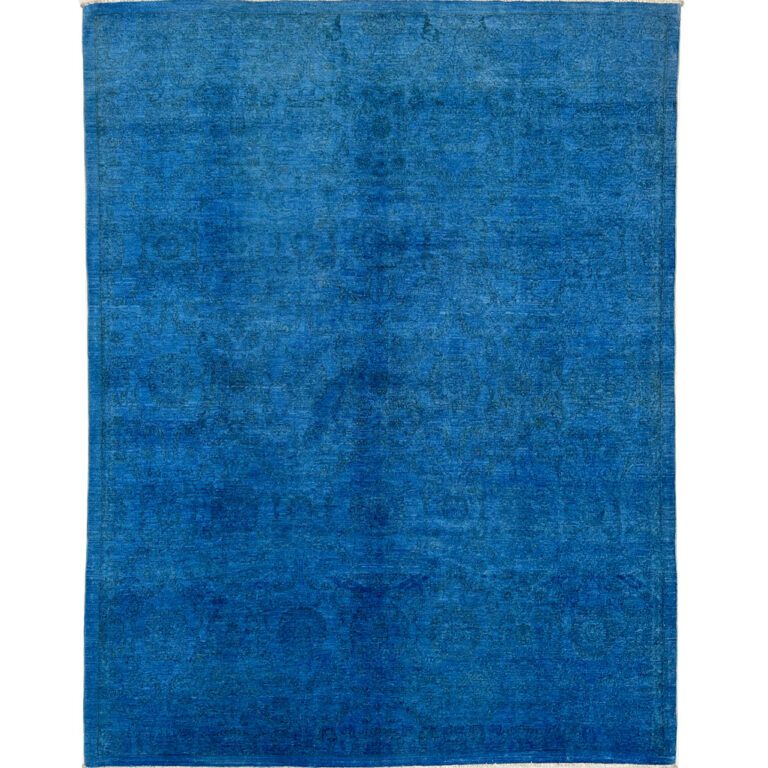 Handmade Blue Afghan Overdye Wool Area Rug (7’9″ X 10’1″) | Yamil Craft